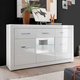 Pharao24.de Esszimmer Anrichte in Wei&szlig; Hochglanz und Glas LED Beleuchtung