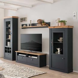 Pharao24.de Landhausstil Wohnzimmerwand in Anthrazit Wildeichefarben (vierteilig)