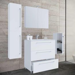 Pharao24.de Badezimmerm&ouml;bel Set weiss in modernem Design melaminbeschichtet (vierteilig)