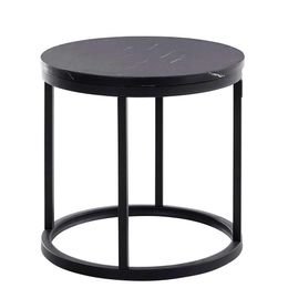 Pharao24.de Beistelltisch in schwarzer Marmor Optik Metall Ringgestell