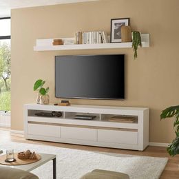 Pharao24.de TV Wohnwand Wohnwand in Wei&szlig; mit Holzwerkstoff Oberfl&auml;che (zweiteilig)