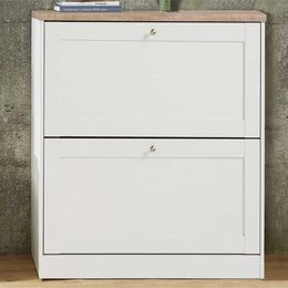 Pharao24.de Landhaus Schuhschrank in Wei&szlig; und Sonoma Eiche 90 cm hoch