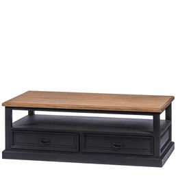 Pharao24.de Schwarz Teakfarbener Sofa Tisch mit vier Schubladen Vintage Look