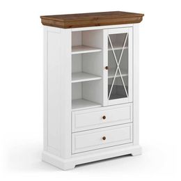 Pharao24.de Highboard Kommode in Wei&szlig; mit Glast&uuml;r