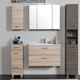 Pharao24.de Badezimmerm&ouml;bel Set mit Waschtisch und Spiegelschrank Buche (vierteilig)