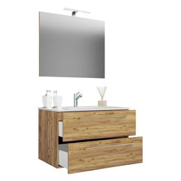 Pharao24.de Badezimmerm&ouml;belset mit Spiegel in modernem Design 46 cm tief (zweiteilig)