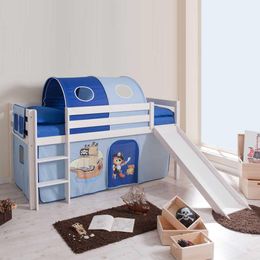 Pharao24.de Kinderhochbett aus Kiefer Massivholz Blau-Wei&szlig;