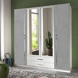 Pharao24.de Spiegelt&uuml;renschrank in Wei&szlig; und Beton Optik Lichtgrau Made in Germany