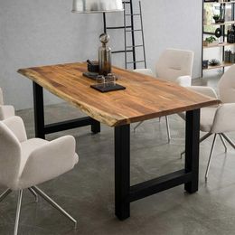 Pharao24.de Baumkanten Esstisch im Industry und Loft Stil 110 cm tief