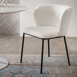Pharao24.de Polsterstuhl Set Esszimmer aus Boucle Stoff und Metall 55 cm breit (2er Set)