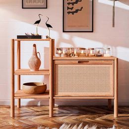 Pharao24.de Esszimmerregal mit Klappe aus Wildbuche Massivholz Rattan