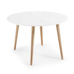 Pharao24.de Runder Esstisch in Wei&szlig; und Buchefarben Skandi Design