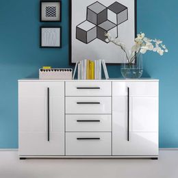 Pharao24.de Wohnzimmer Sideboard in Wei&szlig; Hochglanz 150 cm