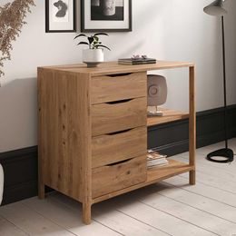 Pharao24.de Kommode Sideboard mit vier Schubladen und offenen F&auml;chern
