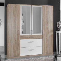 Pharao24.de Kleiderschrank mit Schubladen in Eiche S&auml;gerau und Wei&szlig; 199 cm hoch