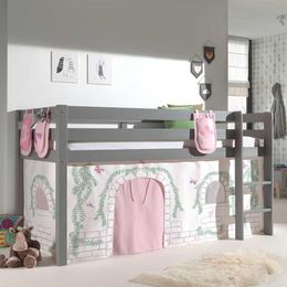 Pharao24.de Hochbett Kind in Grau und Rosa Vorhang