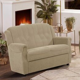 Pharao24.de 2sitzer Sofa Beige klassisch R&uuml;cken echt bezogen Flockstoff