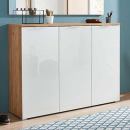 Pharao24.de Schuhschrank in Wei&szlig; Glas beschichtet Eiche