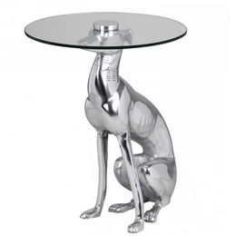 Pharao24.de Designtisch Hund aus Aluminium und Glas 50 cm hoch - 40 cm breit