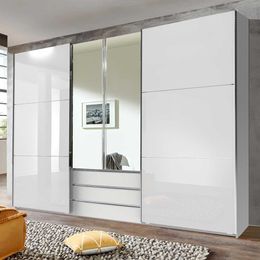 Pharao24.de XL Kleiderschrank wei&szlig; Spiegel mit drei Schubladen Made in Germany