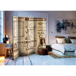 Pharao24.de 5 teiliger Paravent mit nostalgischem Zeitungsmotiv Creme Wei&szlig; und Schwarz