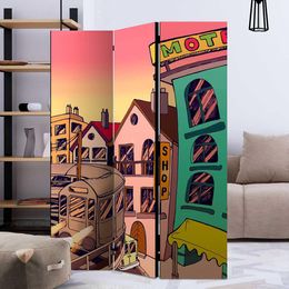 Pharao24.de Teenager Paravent in Bunt Comic Motiv Stadt