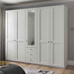 Pharao24.de Gro&szlig;er Kleiderschrank mit Spiegel im Landhausstil Wei&szlig; aus Spanplatte 250x216x58 cm Landhaus Pharao24