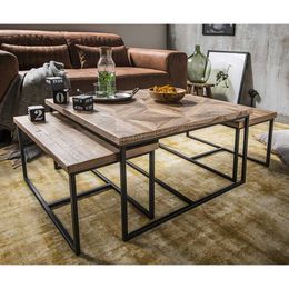 Pharao24.de Wohnzimmer Tische im Industry und Loft Stil White Wash (dreiteilig)