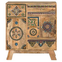 Pharao24.de Holzkommode Kommode Massivholz mit Ornament Muster und Vierfu&szlig;gestell