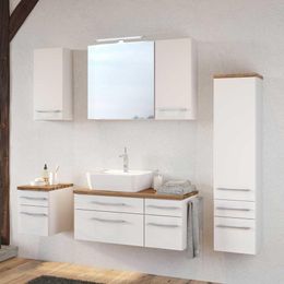 Pharao24.de Wand Badm&ouml;bel Set in Wei&szlig; und Wildeiche Dekor modern (sechsteilig)