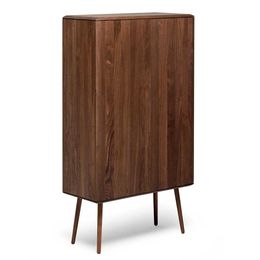 Pharao24.de Wohnzimmer Highboard aus Nussbaum Massivholz Retrostil