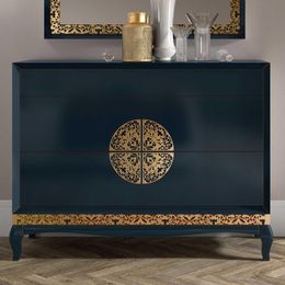 Pharao24.de Italienisches Design Sideboard in Dunkelblau Blattgold verziert