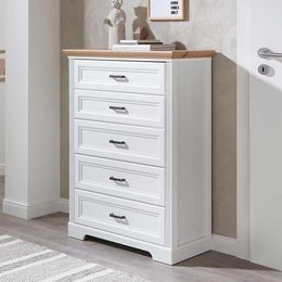 Pharao24.de Schlafzimmer Kommode mit f&uuml;nf Schubladen wei&szlig;en Landhausstil