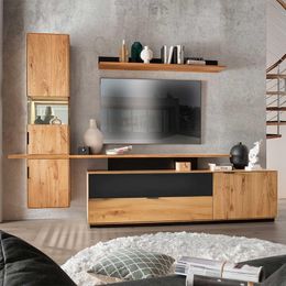 Pharao24.de Wohnzimmerm&ouml;bel Wildeiche in modernem Design LED Beleuchtung (vierteilig)