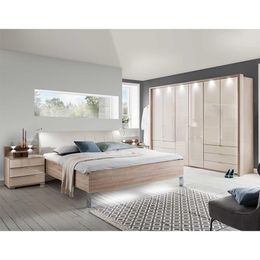 Pharao24.de Schlafzimmer Set in Cremewei&szlig; und Eiche S&auml;gerau glasbeschichtet (vierteilig)