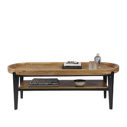 Pharao24.de Designer Sofa Tisch in Schwarz und Holz Naturfarben abnehmbarer Tischplatte