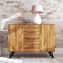 Pharao24.de Esszimmersideboard aus Wildeiche Massivholz und Stahl 100 cm hoch
