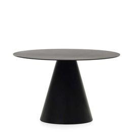 Pharao24.de Esszimmertisch schwarz rund aus Glas und Stahl 120 cm breit