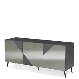 Pharao24.de Sideboard mit Spiegelfront in Anthrazit drei Dreht&uuml;ren