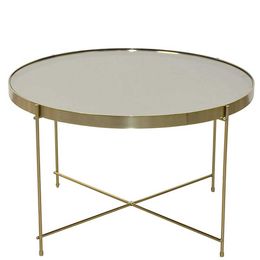 Pharao24.de Wohnzimmer Tisch mit Spiegelglasplatte Goldfarben und Cremewei&szlig;