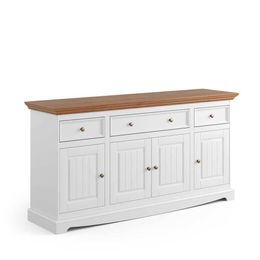 Pharao24.de Sideboard Kommode mit Dreht&uuml;ren und Metallgriffen aus Kiefer Massivholz in Wei&szlig; 167x85x45 cm Pharao24