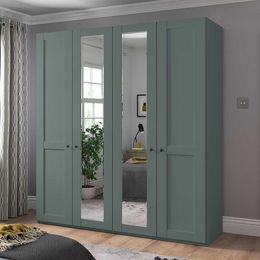Pharao24.de Schlafzimmerkleiderschrank Spiegel in Graugr&uuml;n modernen Landhausstil
