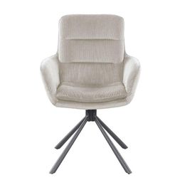 Pharao24.de Esszimmerarmlehnstuhl Beige aus Cord und Metall drehbar