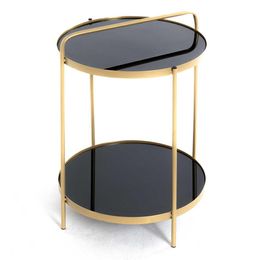 Pharao24.de Beistelltisch Sofa aus Sicherheitsglas & Metall Goldfarben & Schwarz