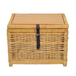 Pharao24.de Truhen Couchtisch aus Rattan Beige Holzplatte