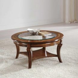 Pharao24.de Couchtisch mit runder Tischplatte Nussbaumfarben aus Holzwerkstoff 90x44x90 cm Pharao24