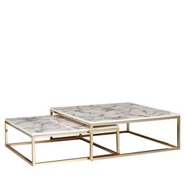 Pharao24.de Wohnzimmertisch Set modern in Wei&szlig; Marmor Optik Goldfarben (zweiteilig)