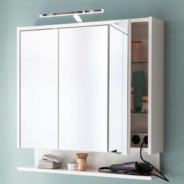 Pharao24.de Spiegelschrank mit Ablage und LED Beleuchtung Made in Germany aus Spiegelglas Wei&szlig; 65x71x16 cm Pharao24