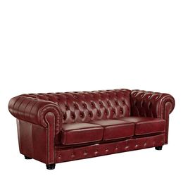 Pharao24.de Ledercouch dunkelrot im Chesterfield Look drei Sitzpl&auml;tzen