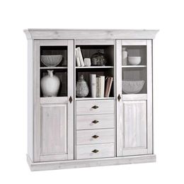 Pharao24.de Esszimmer Highboard in Wei&szlig; Landhaus Kiefer teilmassiv